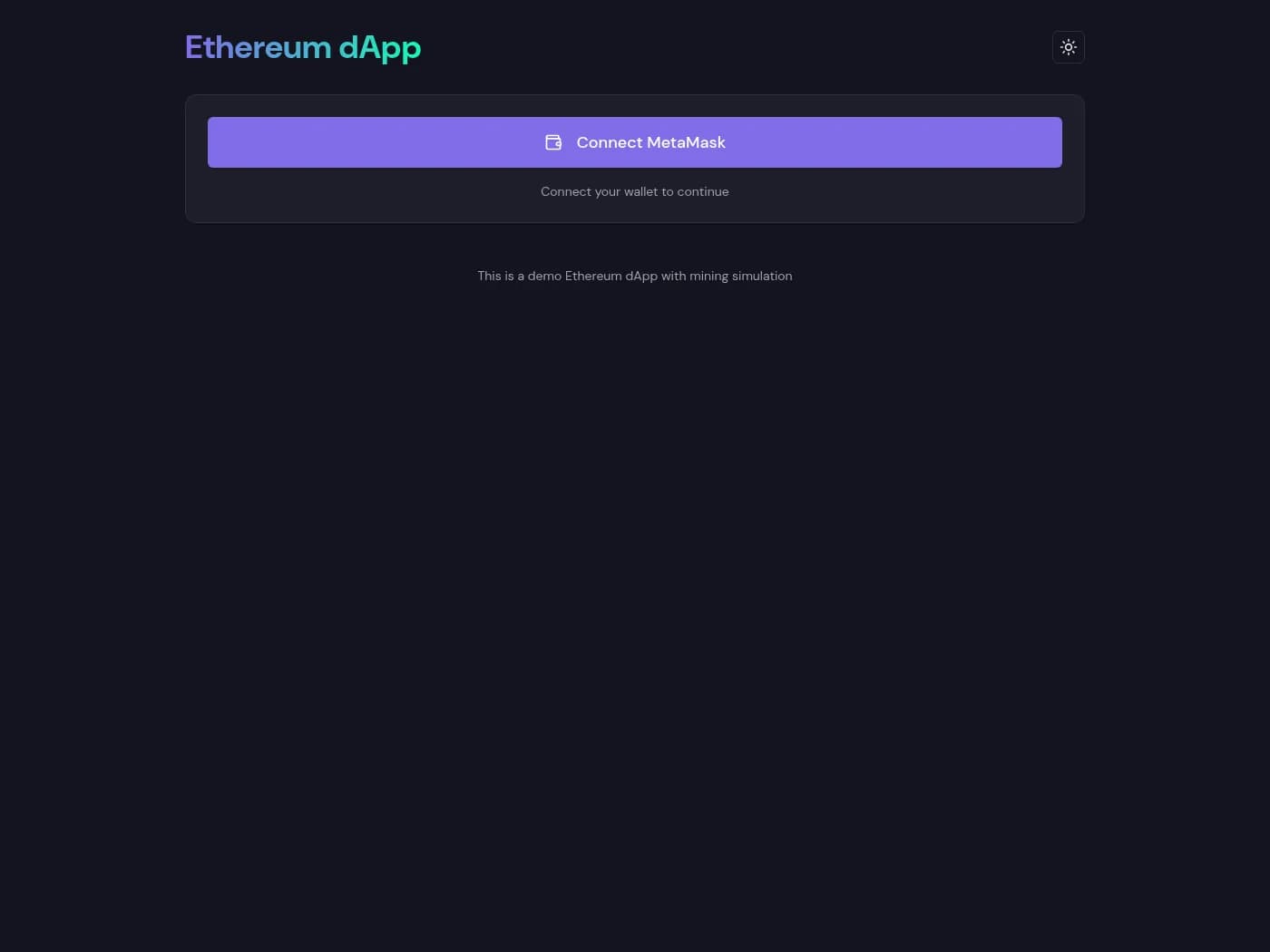 Ethereum dApp Dashboard with Mining Simulation