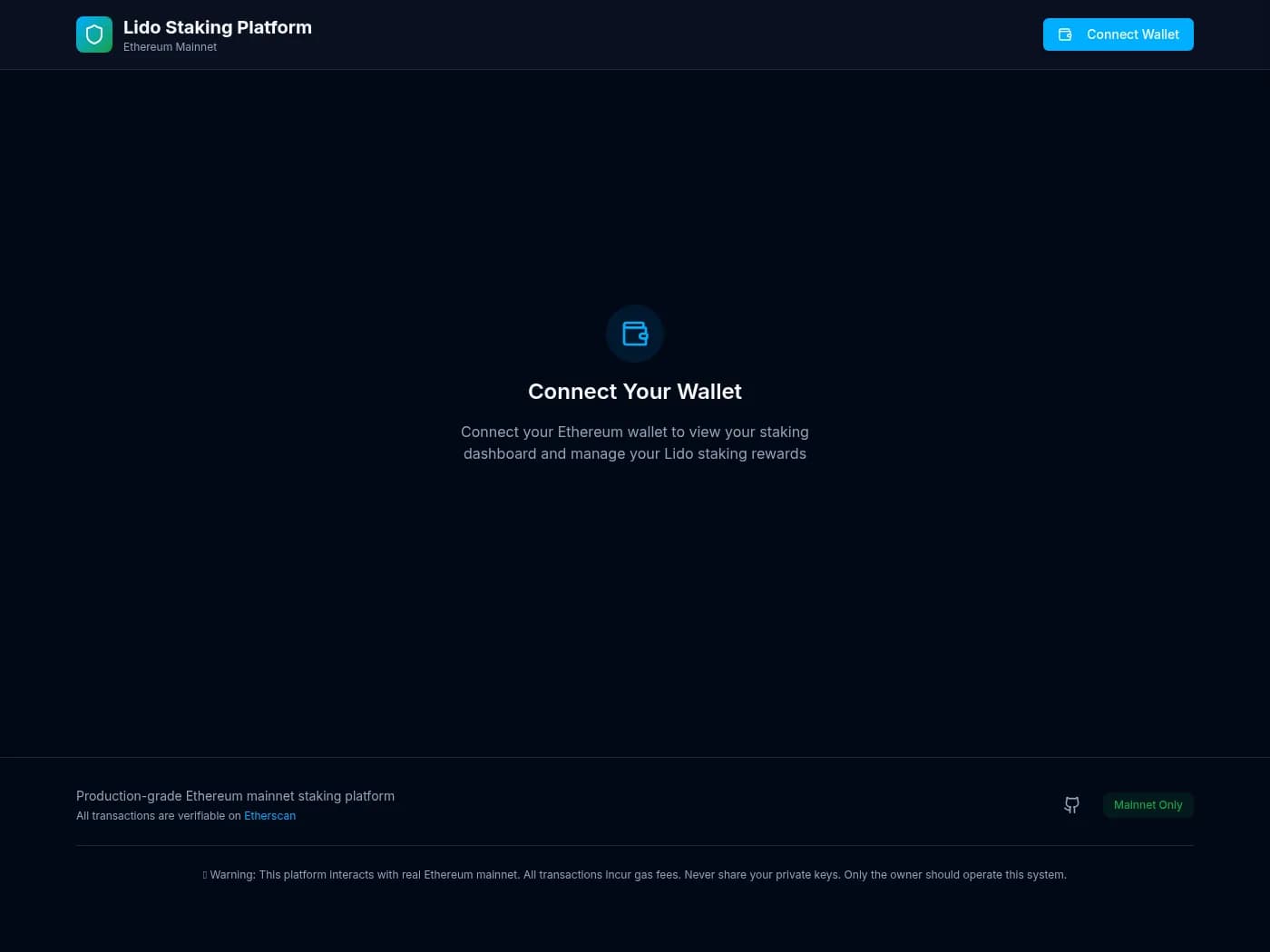 Ethereum Mainnet Lido Staking Income Platform