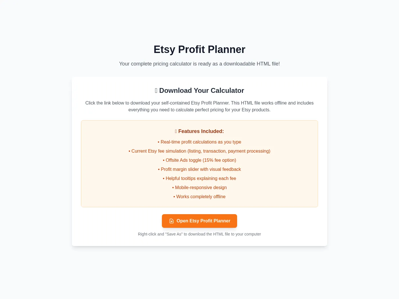 Etsy Profit Planner: Offline Pricing & Profit Calculator for Etsy Sellers