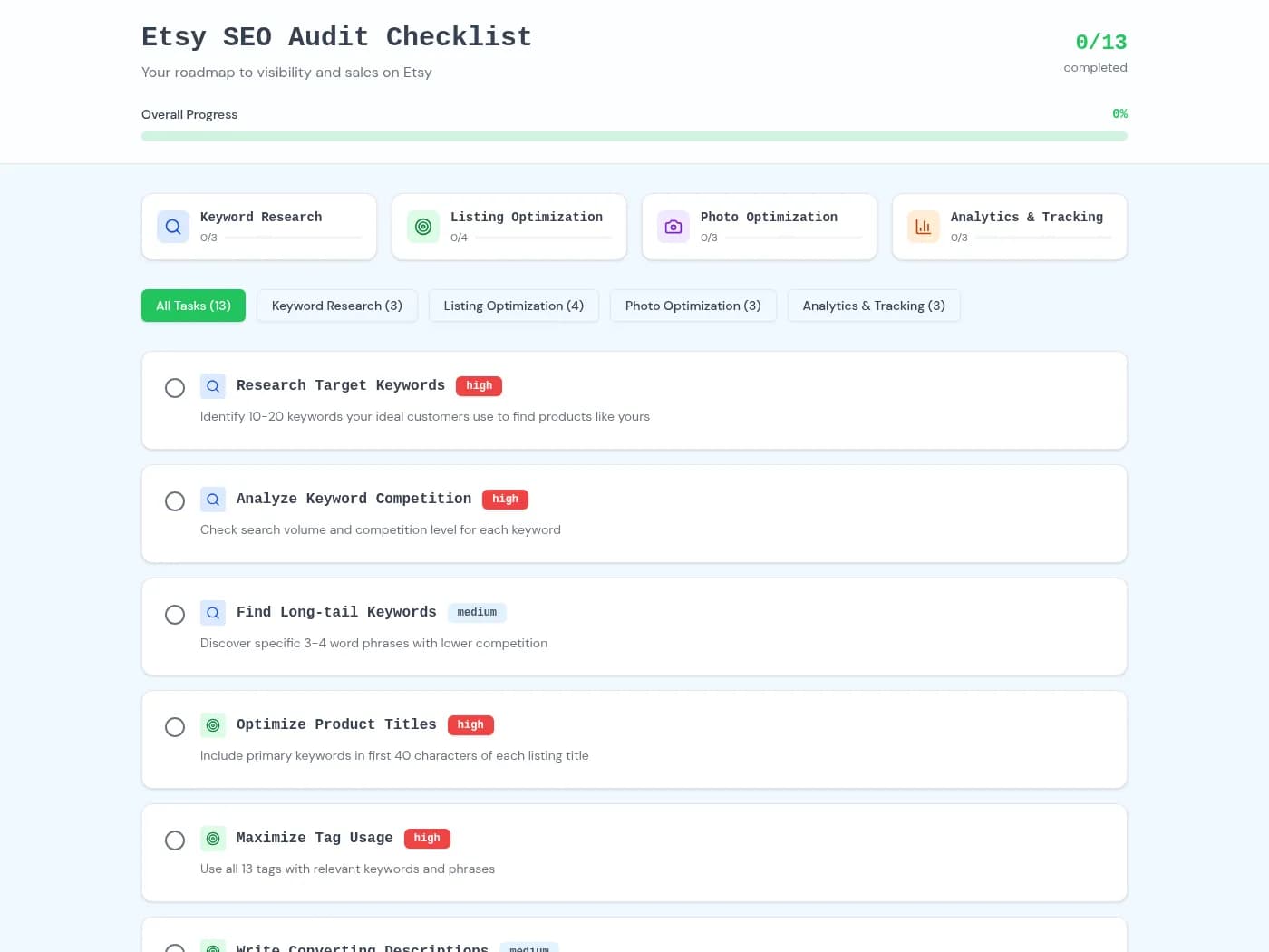 Etsy Shop SEO Audit Checklist & Optimizer