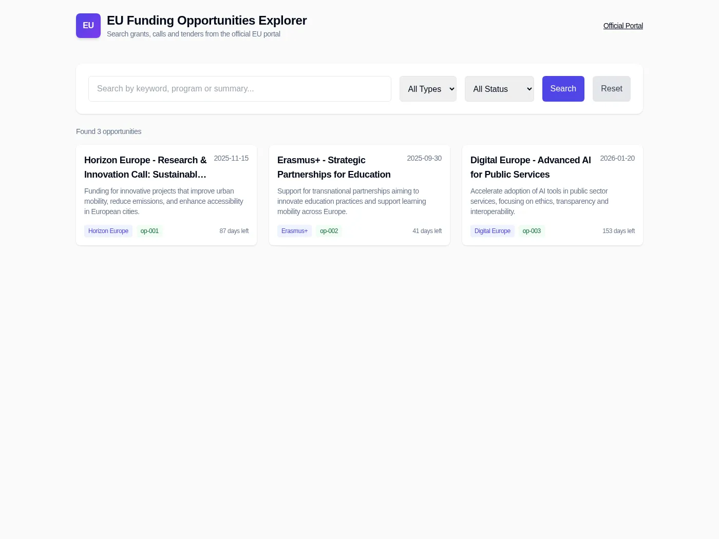 EU Funding Opportunities Explorer
