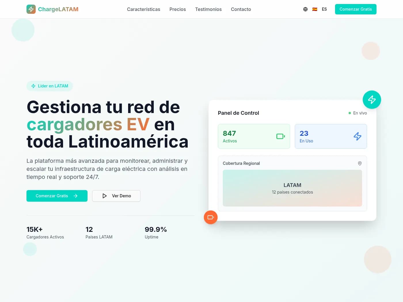 EV Charger Management SaaS Landing Page