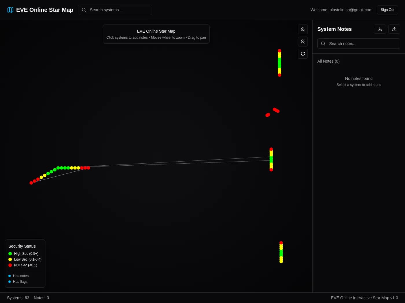 EVE Online Interactive Star System Map & Note Manager