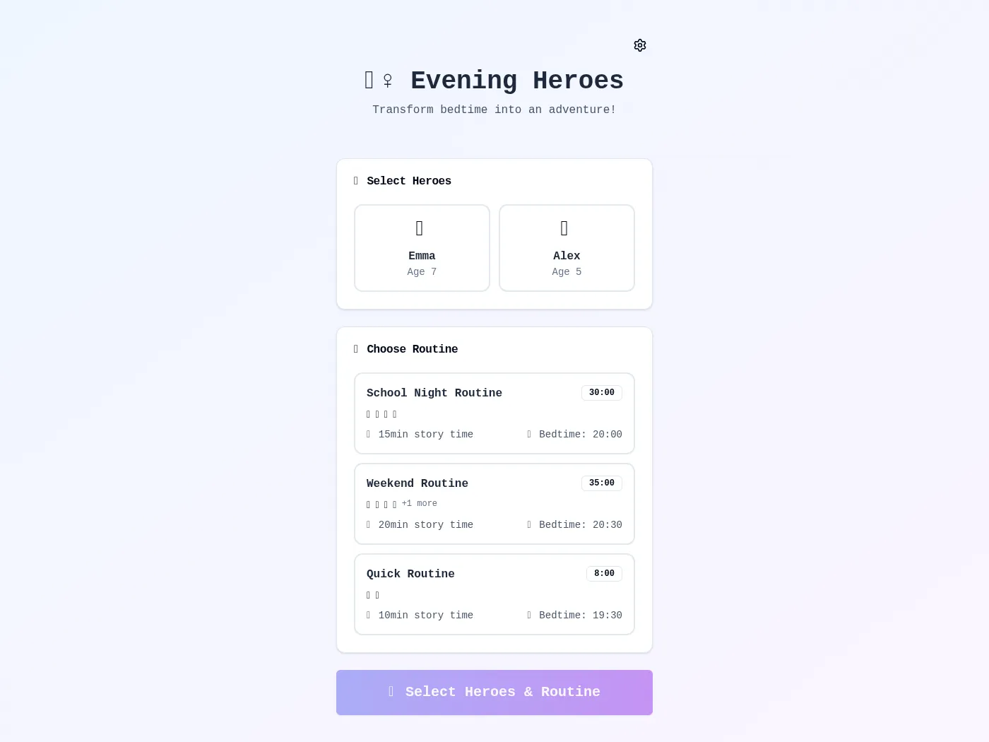 Evening Heroes: Visual Routine & Story Time Gamification for Kids
