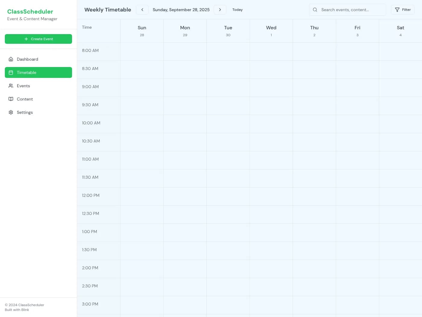 Event Class Timetable & Content Organizer