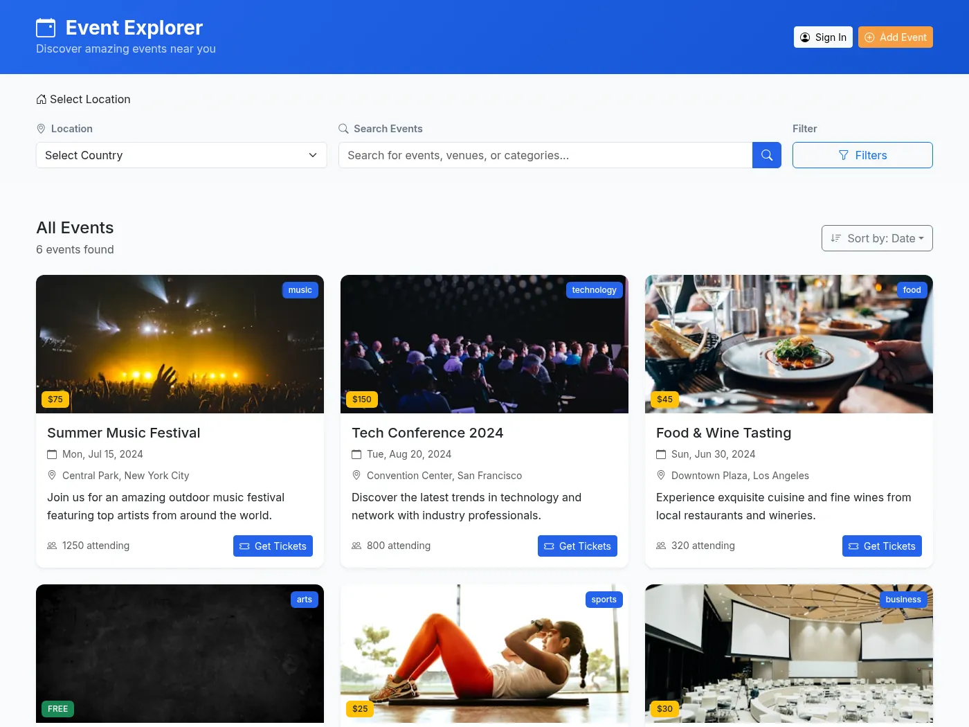 Event Explorer Landing Page