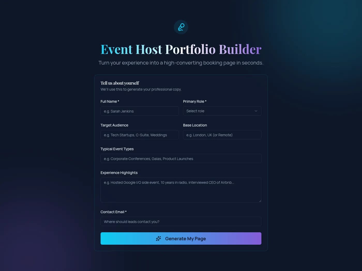 Event HostPage Builder