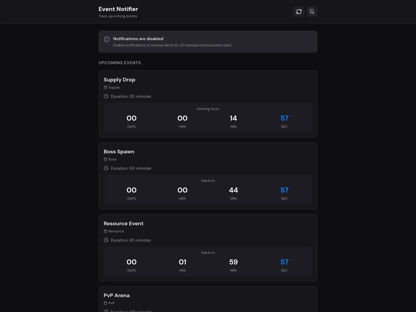 Event Notifier for Website-Based Timers
