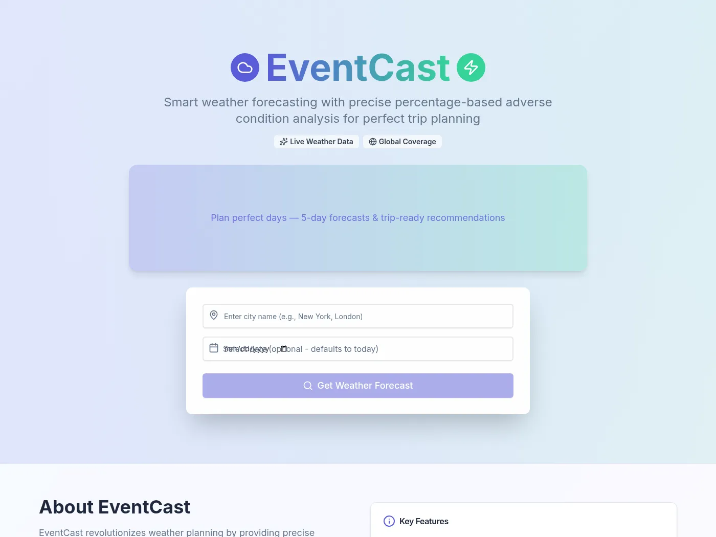 EventCast: Animated Weather App Landing Page