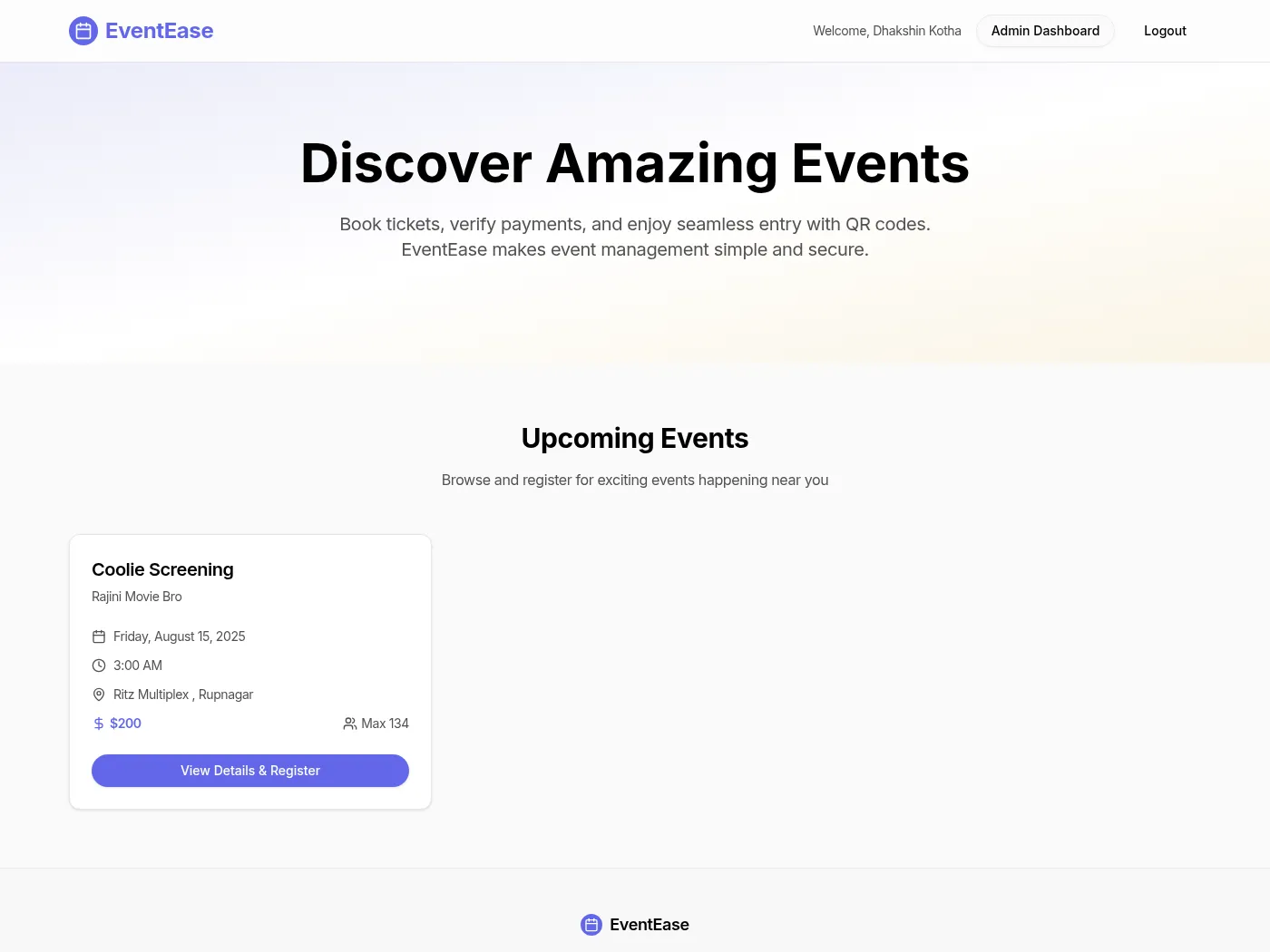 EventEase: Modular Event Booking & QR Ticketing Platform