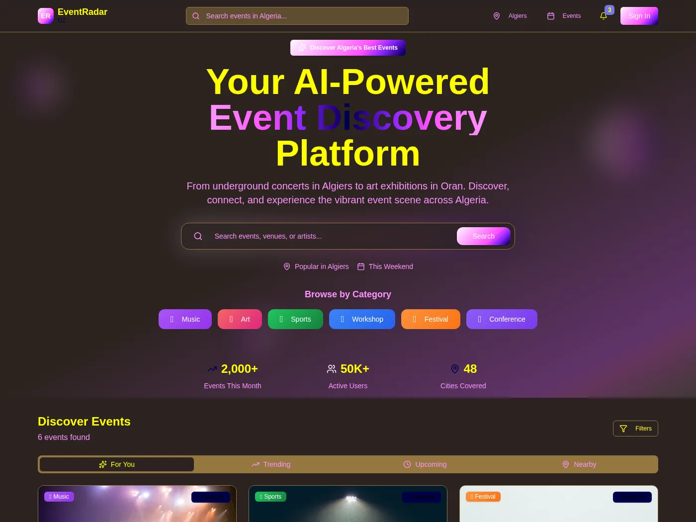 EventRadar DZ: AI-Powered Event Discovery & Ticketing Platform for Algeria