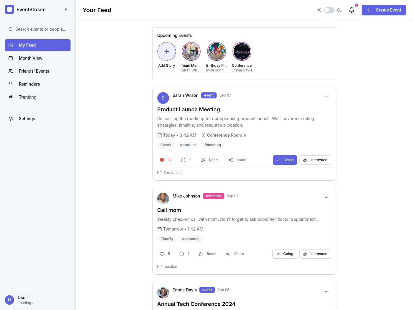 EventStream: Social Feed for Events and Reminders
