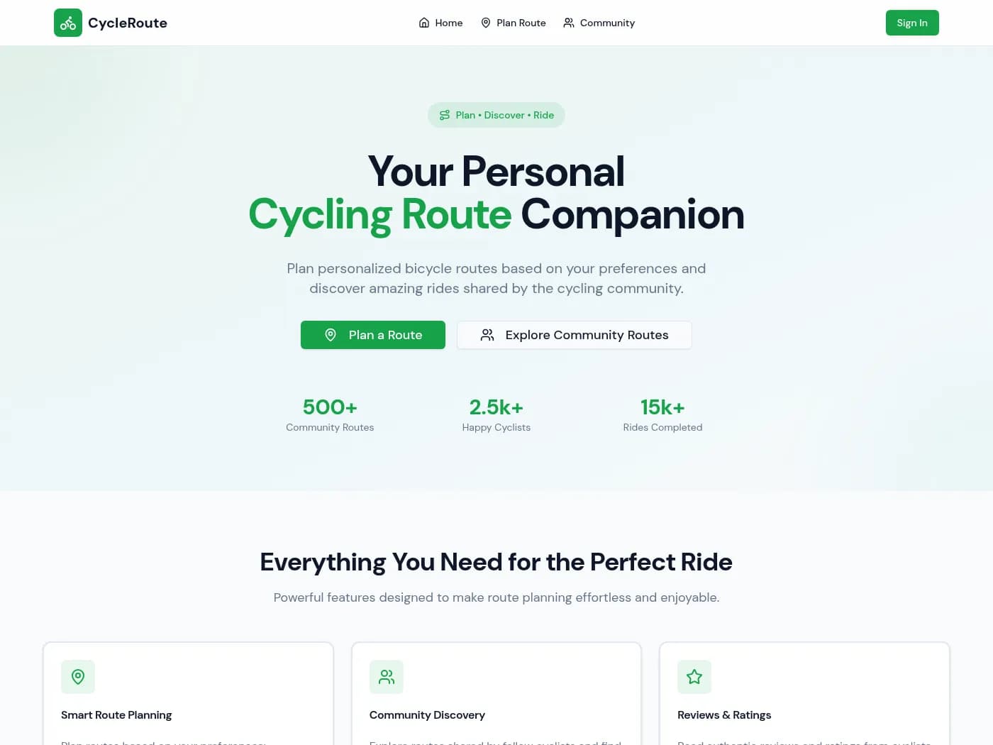 Everyday Cyclist Route Planner with Community Insights