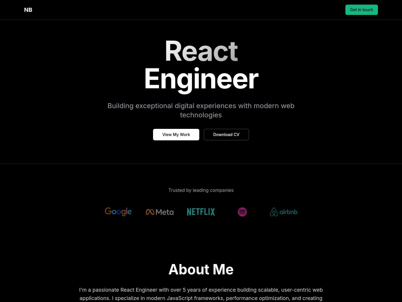 Exact Landing Page Frontend in React