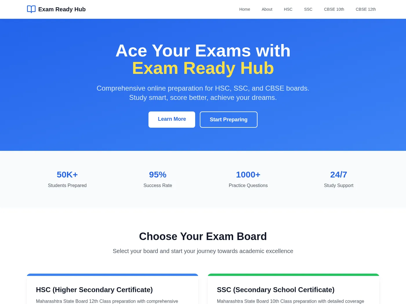 Exam Ready Hub: Comprehensive Online Exam Preparation for HSC, SSC, and CBSE