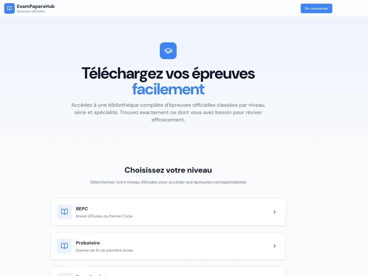 ExamPapersHub - Plateforme centralisée de téléchargement d'épreuves pour élèves et étudiants