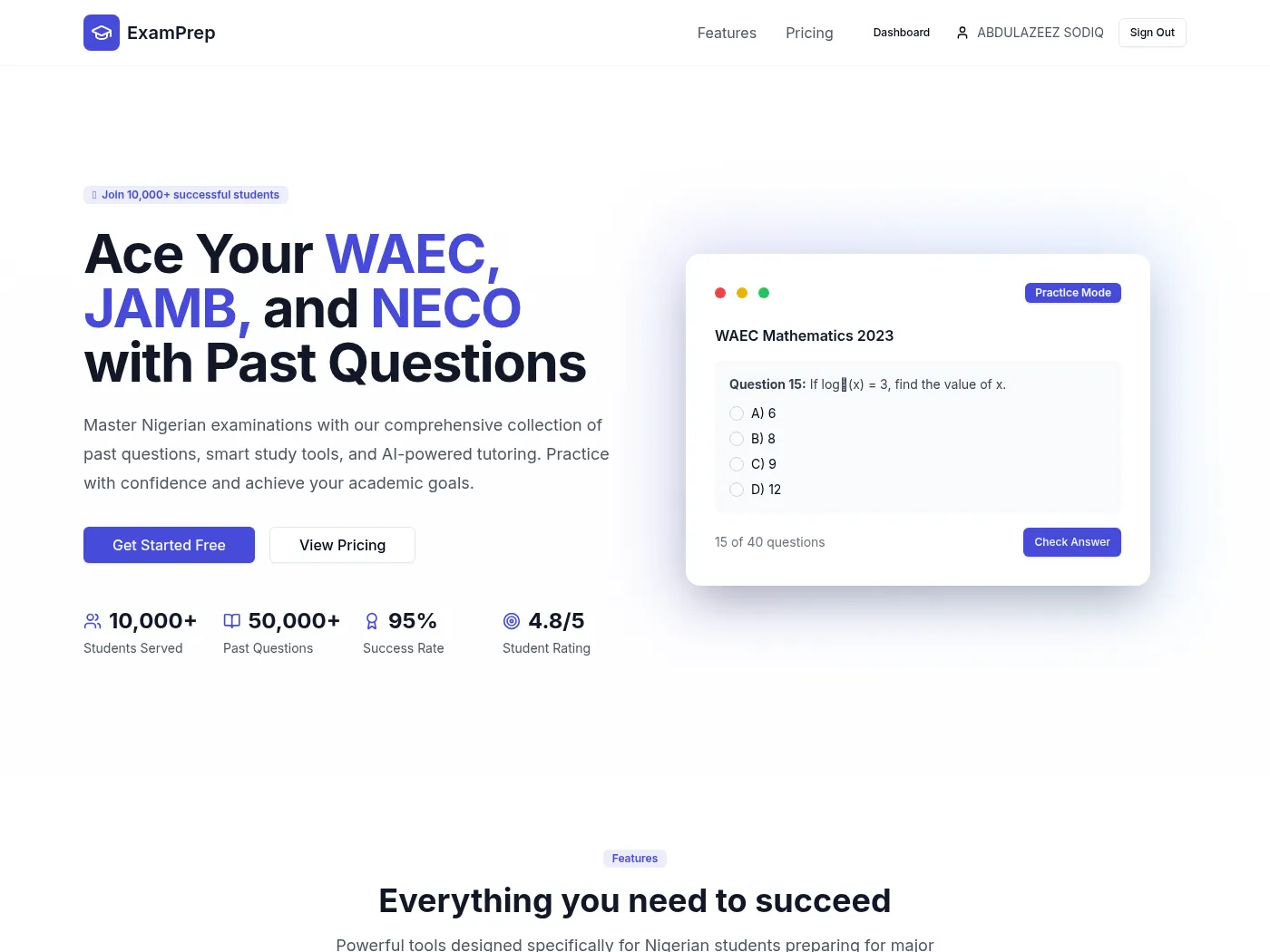 ExamPrep Nigeria: Modern SaaS for WAEC, JAMB, NECO Past Questions