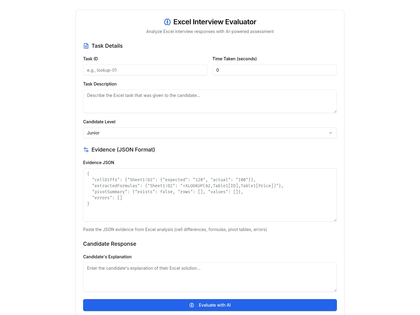 Excel Mock Interview AI Evaluator
