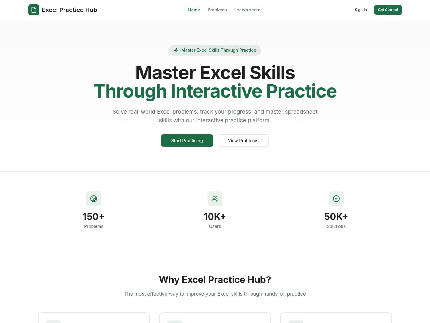 Excel Practice Hub: Interactive Excel Problem-Solving Website