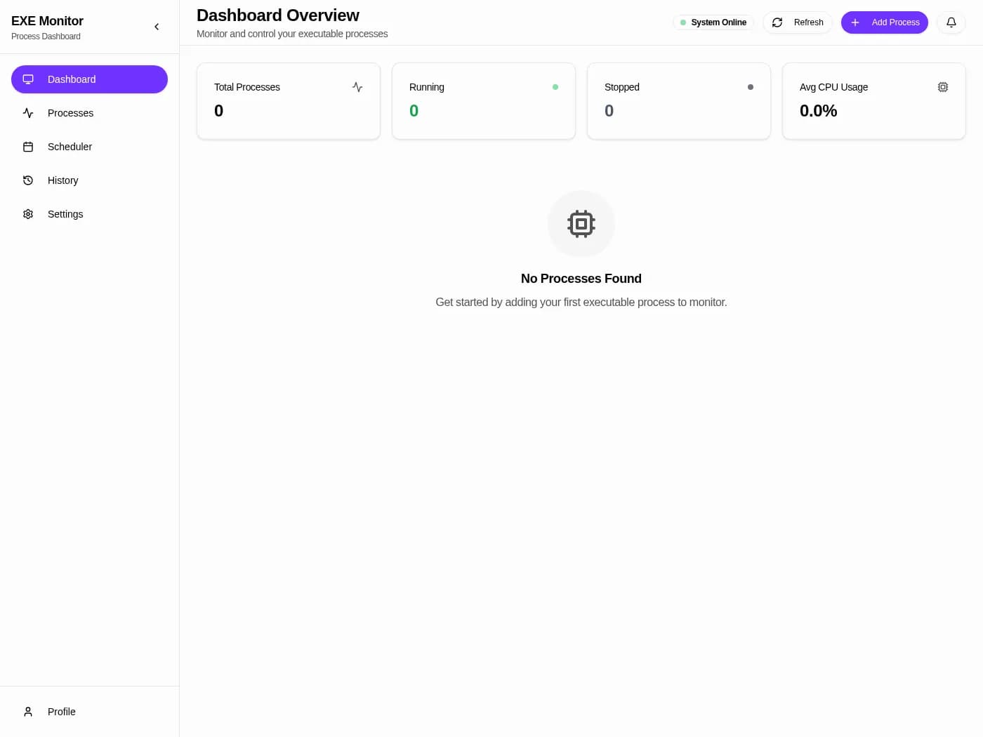 EXE Process Monitor & Scheduler Dashboard