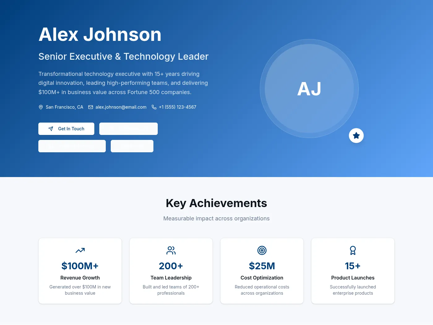 Executive Interactive Resume & Contact App