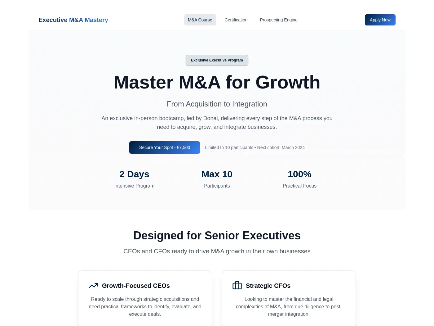 Executive M&A Mastery: Practical Certification for CEOs & CFOs