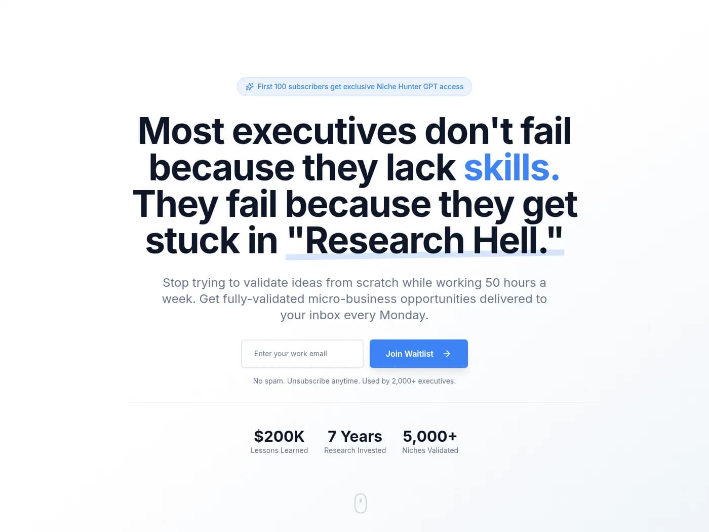 Executive's Shortcut Landing Page - Micro Business Waitlist for High-Performing Executives