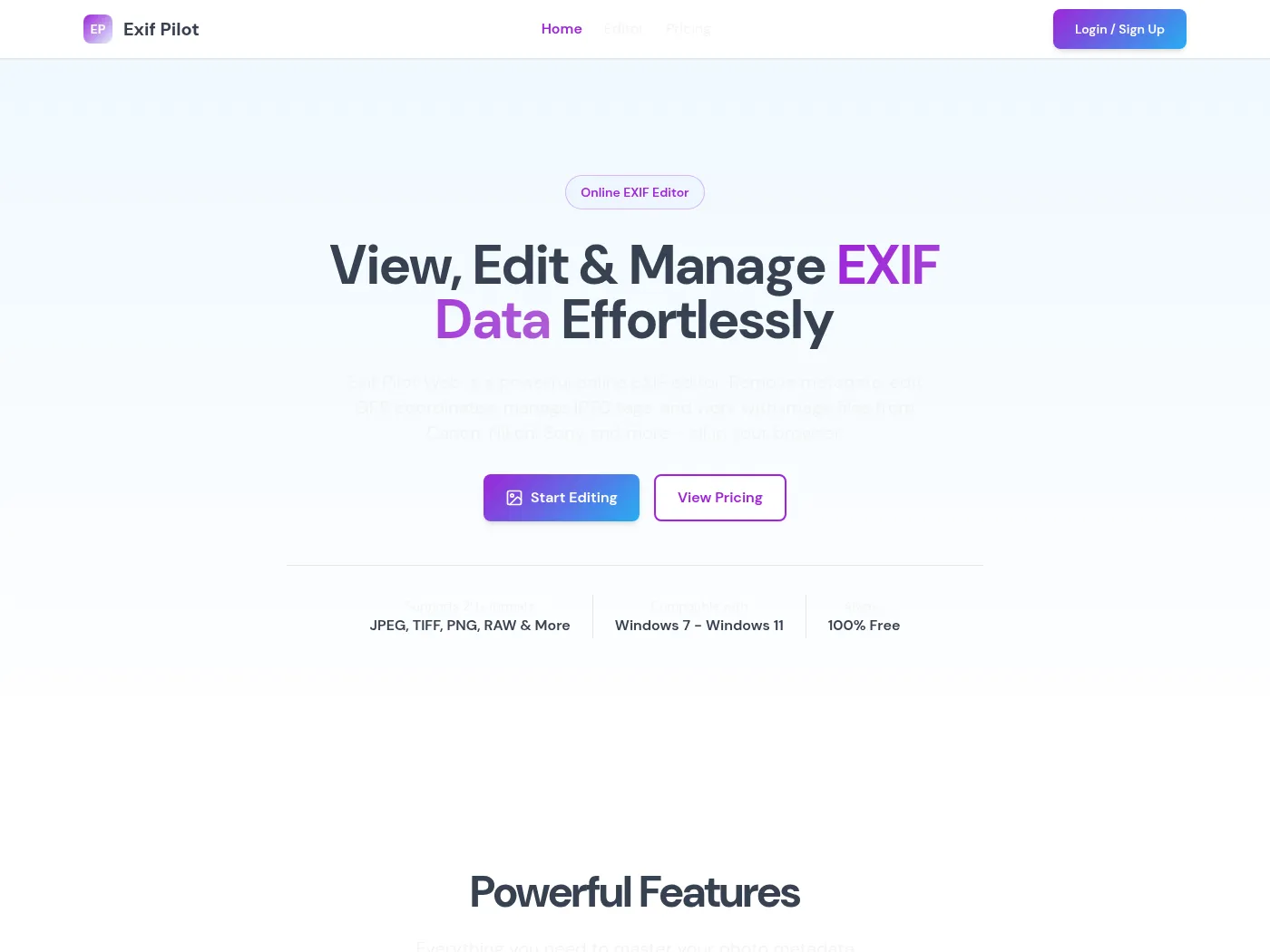 Exif Pilot Web: Online EXIF Data Viewer and Editor