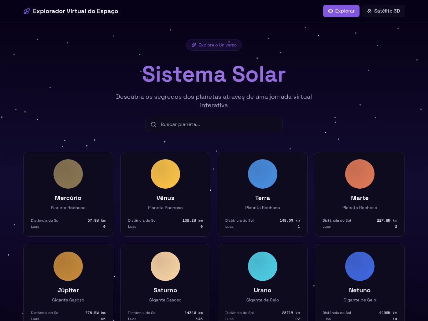Explorador Virtual do Espaço com Satélite 3D