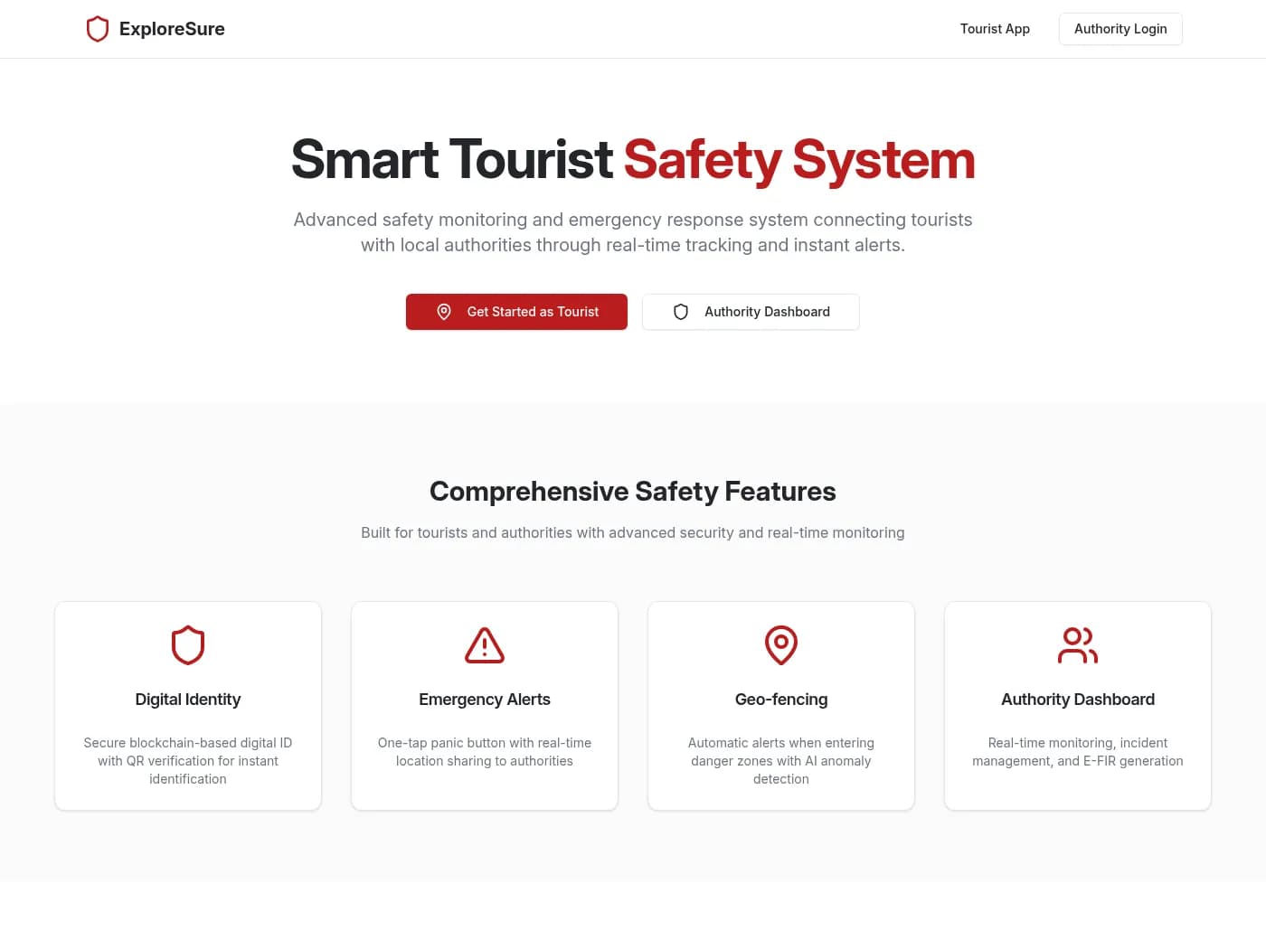 ExploreSure - Smart Tourist Safety System for Tourists and Authorities