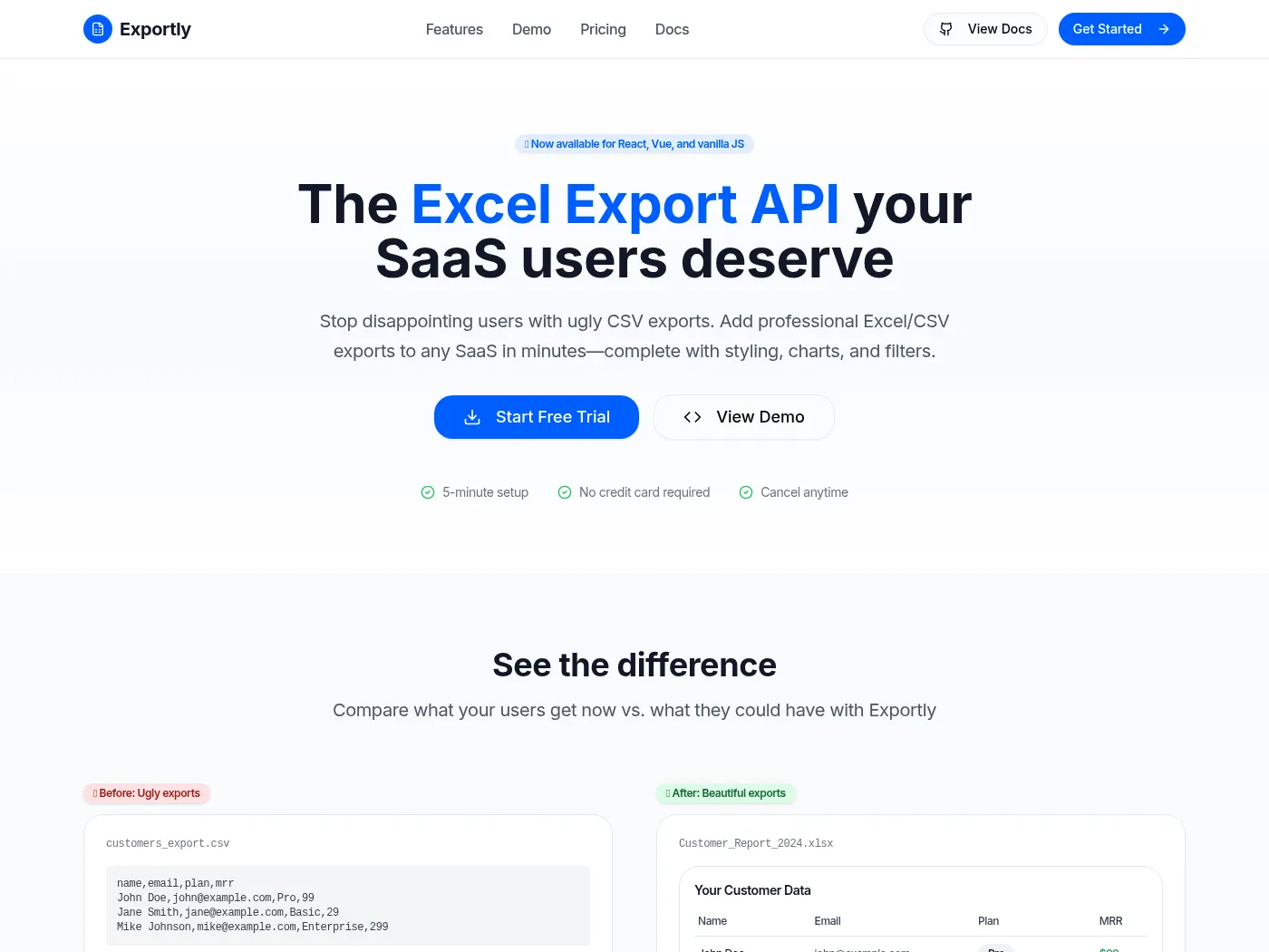 Exportly: Plug-and-Play Excel/CSV Export API for SaaS
