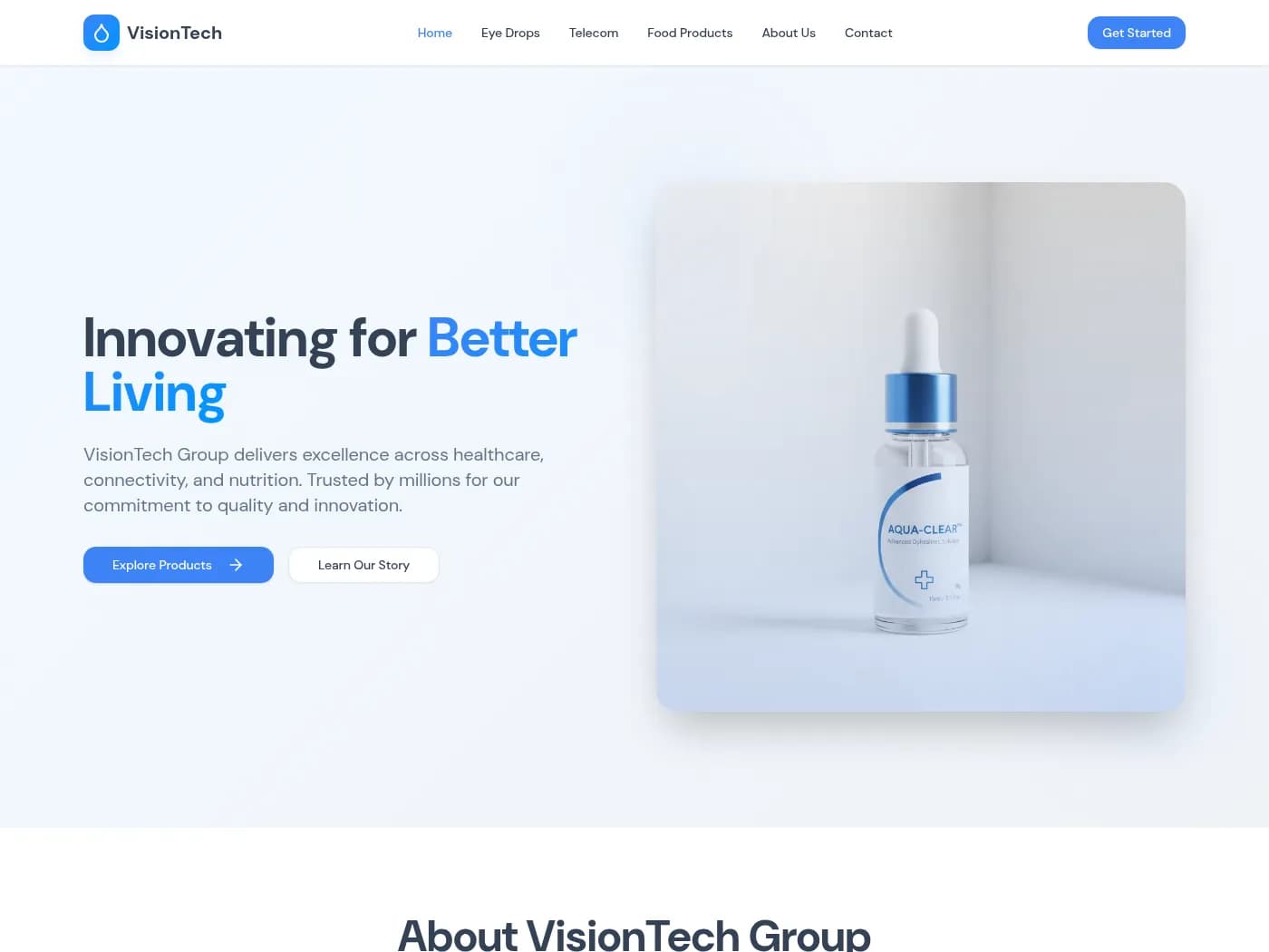 Corporate Website for Eye Drops Company with Multi-Brand Presence