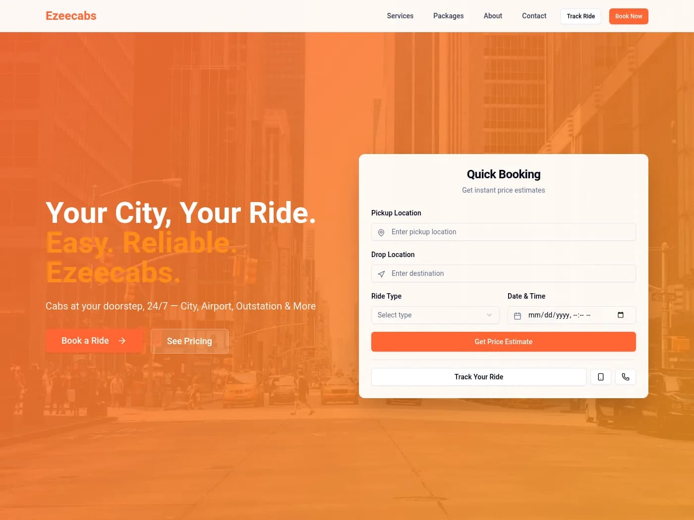 Ezeecabs Modern Taxi Platform Homepage
