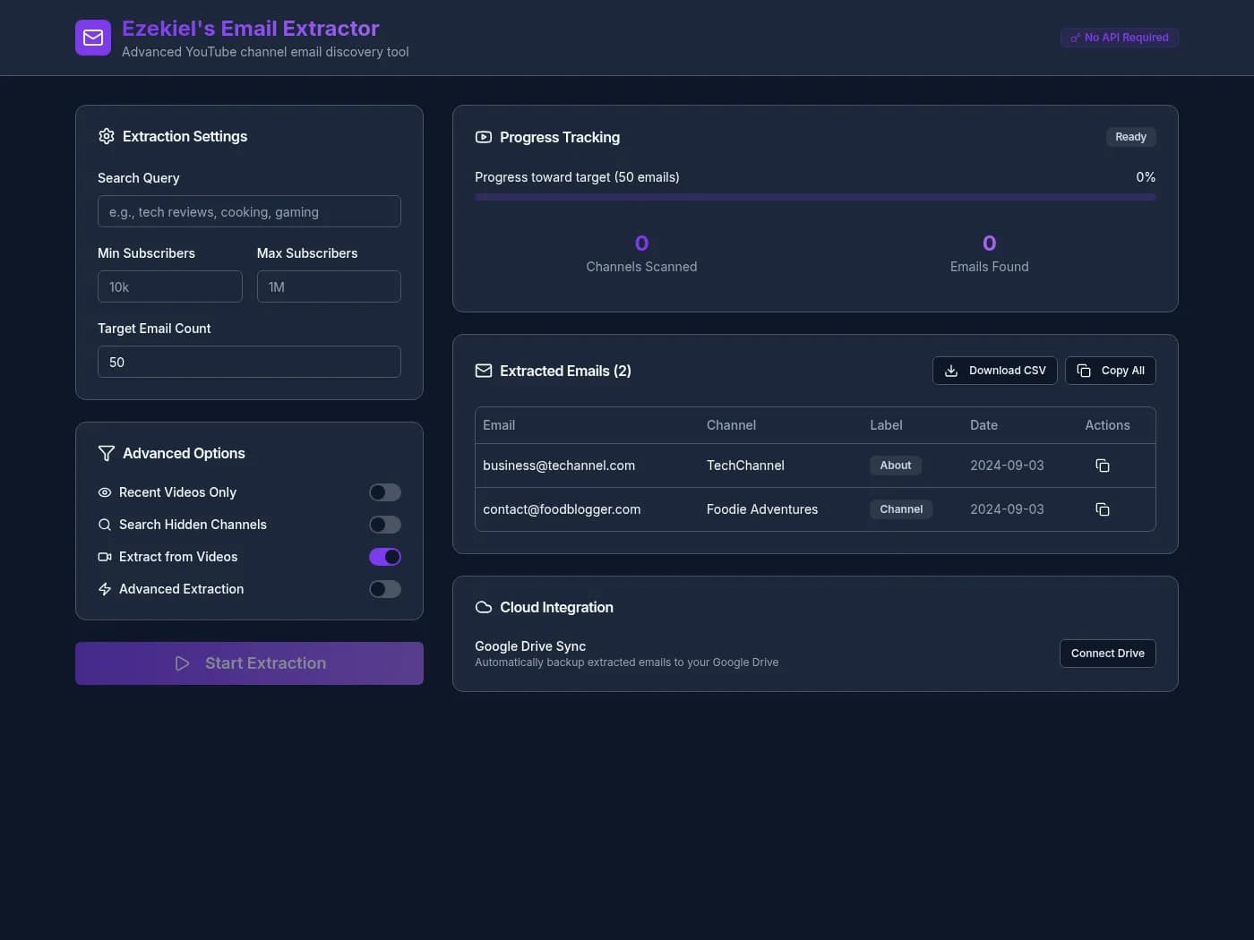 Ezekiel’s Email Extractor — Advanced YouTube Email Discovery Web Tool