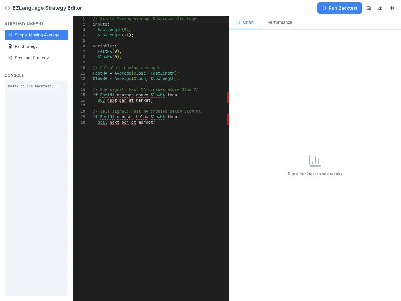 EZLanguage Strategy Editor for TradeStation