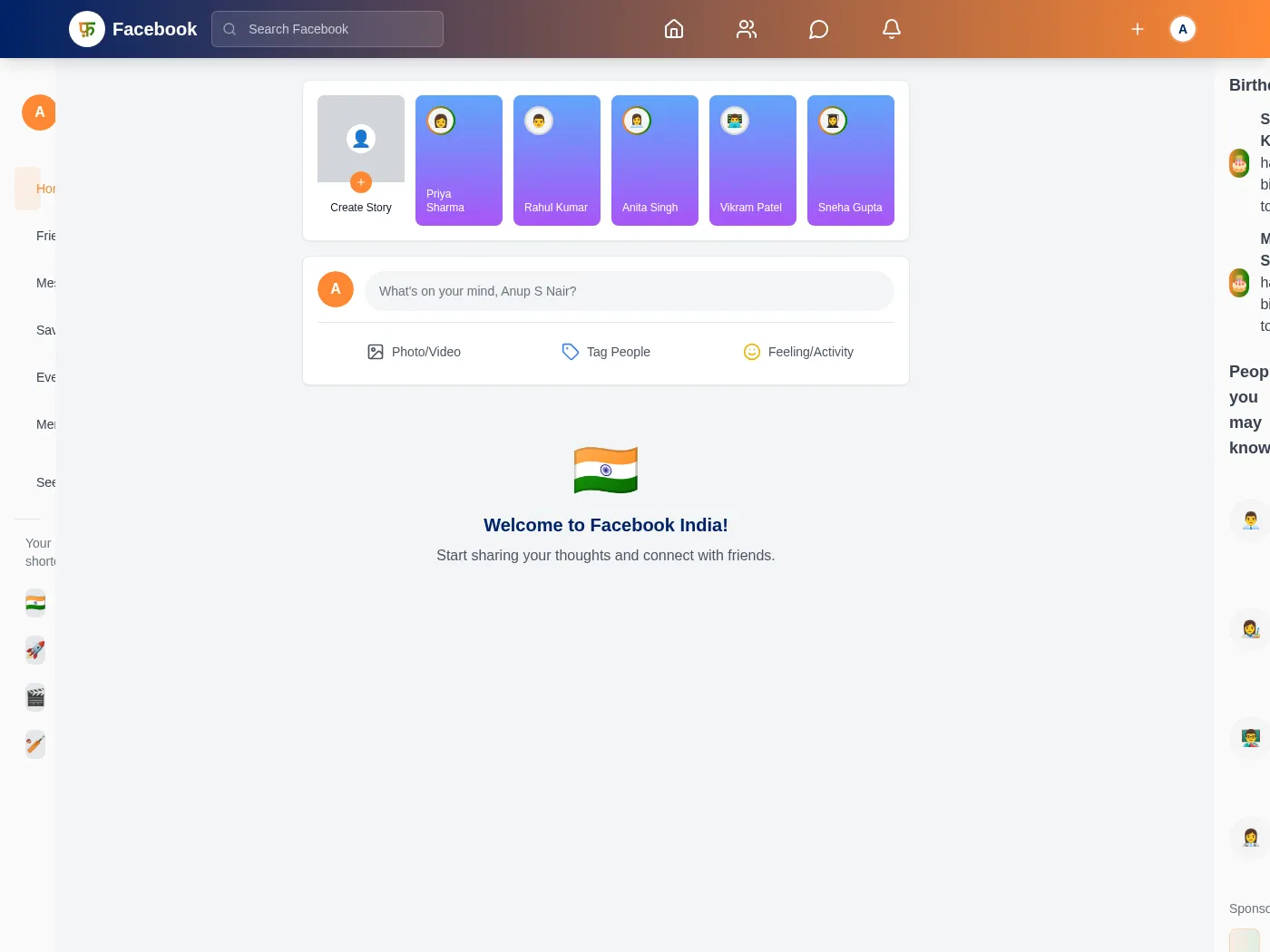Facebook Clone with Indian Flag Theme