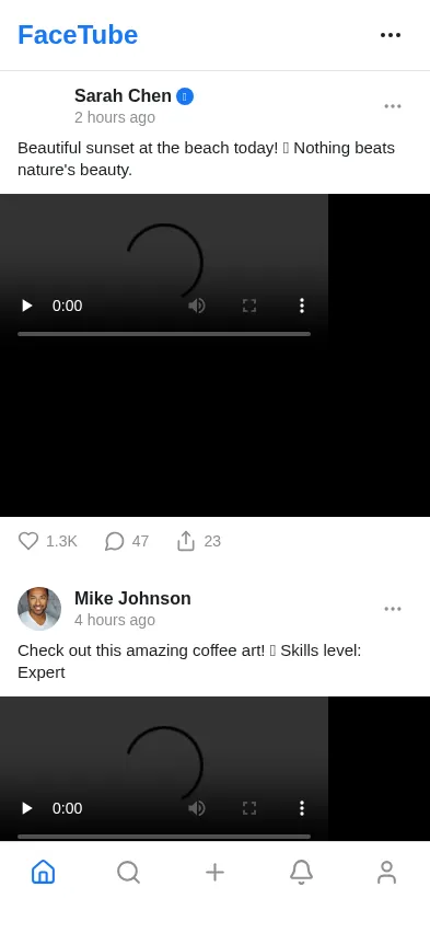Custom Facebook-Style Video Sharing Mobile App