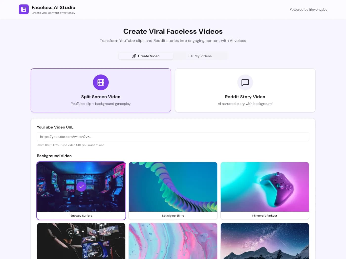 Faceless AI Content Generator for Reddit Stories & YouTube Clips