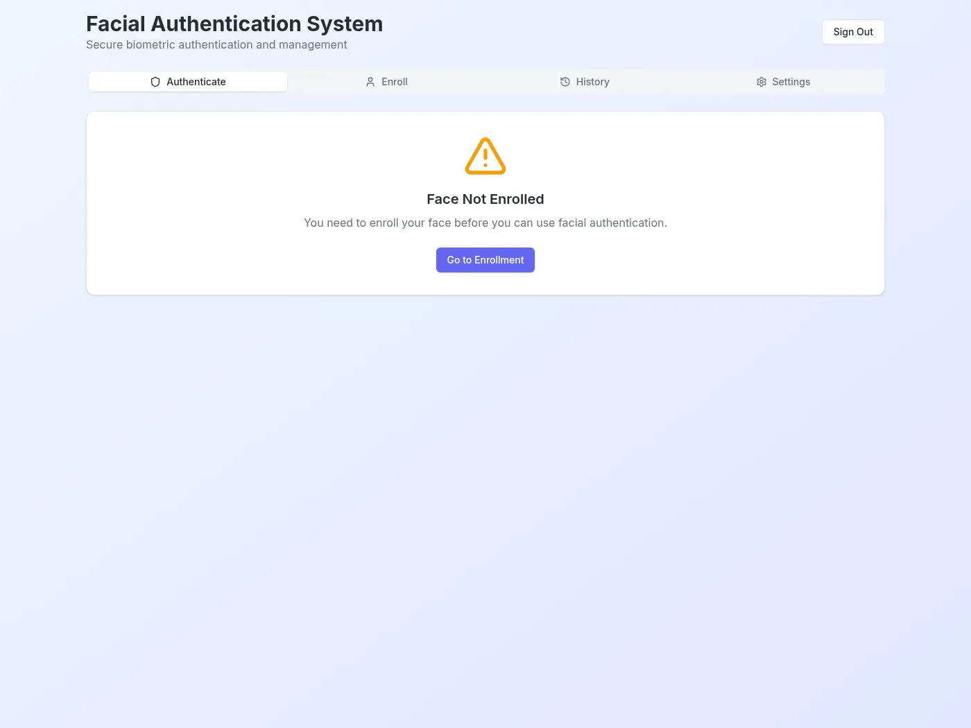 Facial Authentication System with Facial Recognition