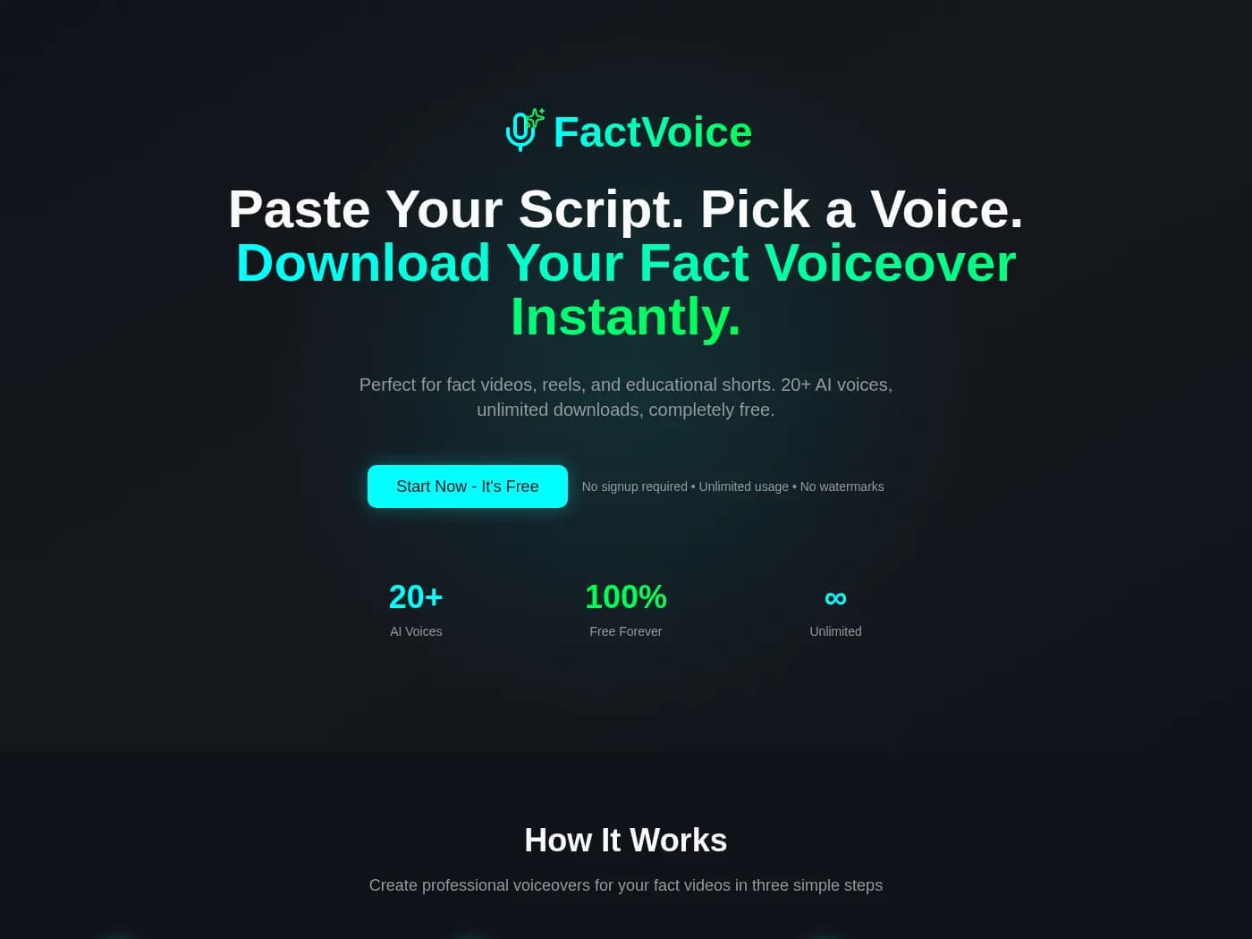FactVoice – Free Website for AI-Powered Fact-Video Voiceovers