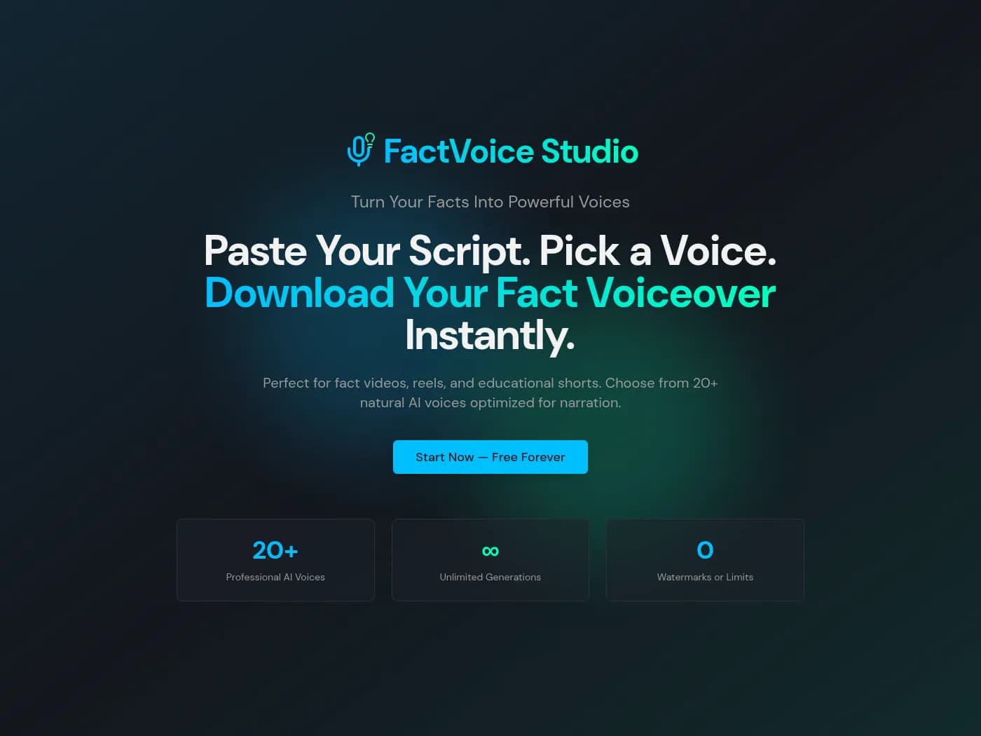 FactVoice Studio – Free AI Fact Video Voiceover Generator for Creators