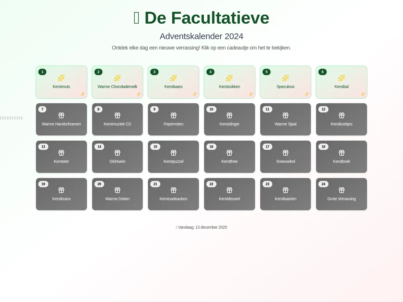 Facultatieve Advent Kalender Webshop