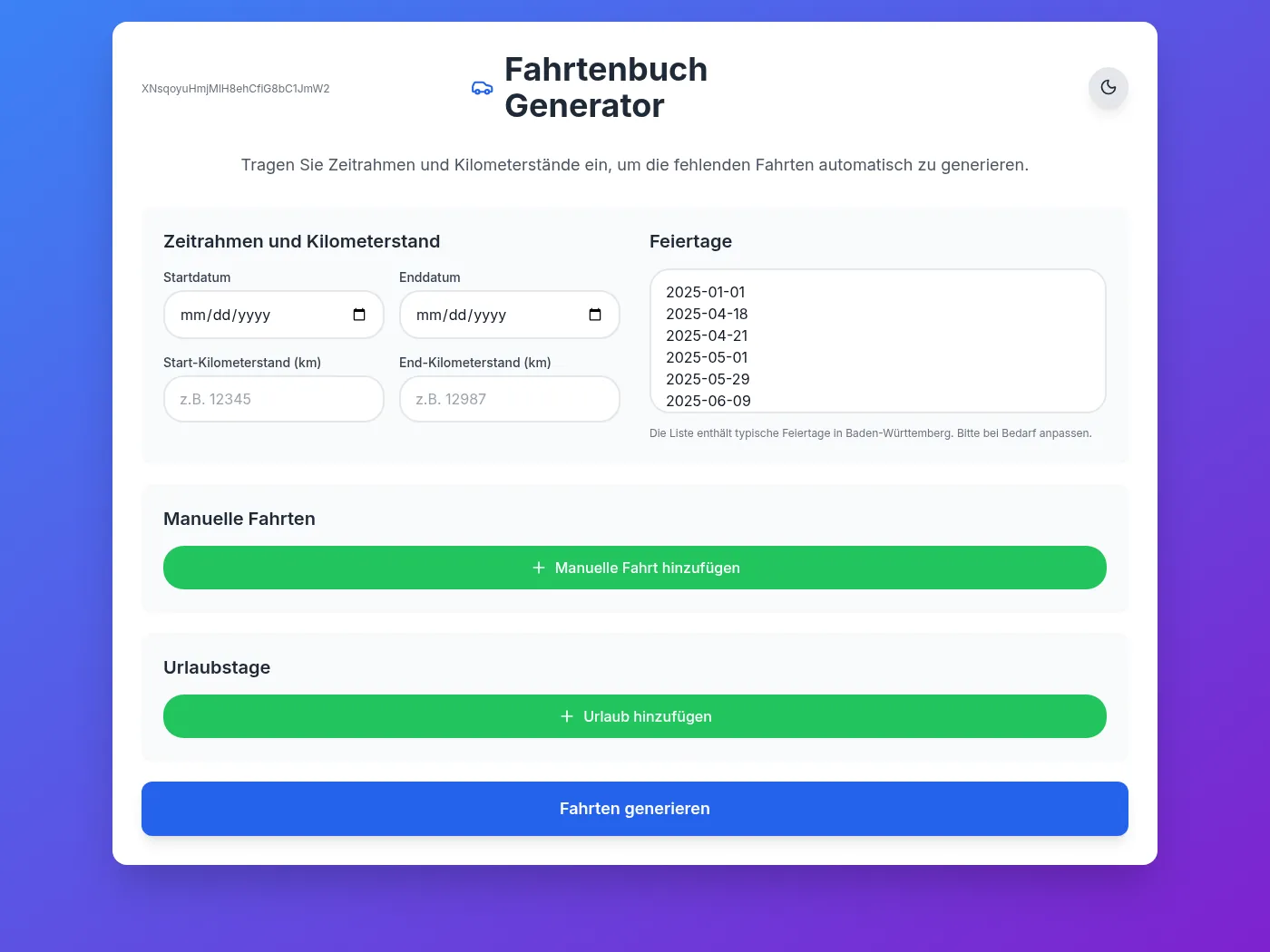 Tracki - Fahrtenbuchgenerator