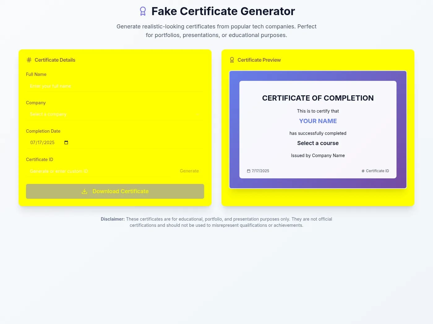 Fake Certificate Generator