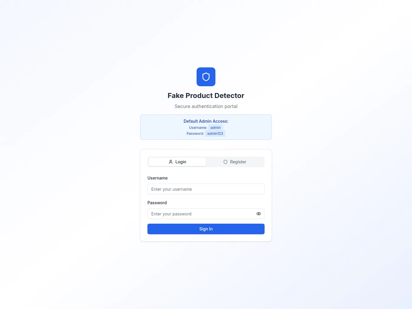 Fake Product Detector - Advanced Admin & User Dashboard with Reporting, QR Scanning, and Verification