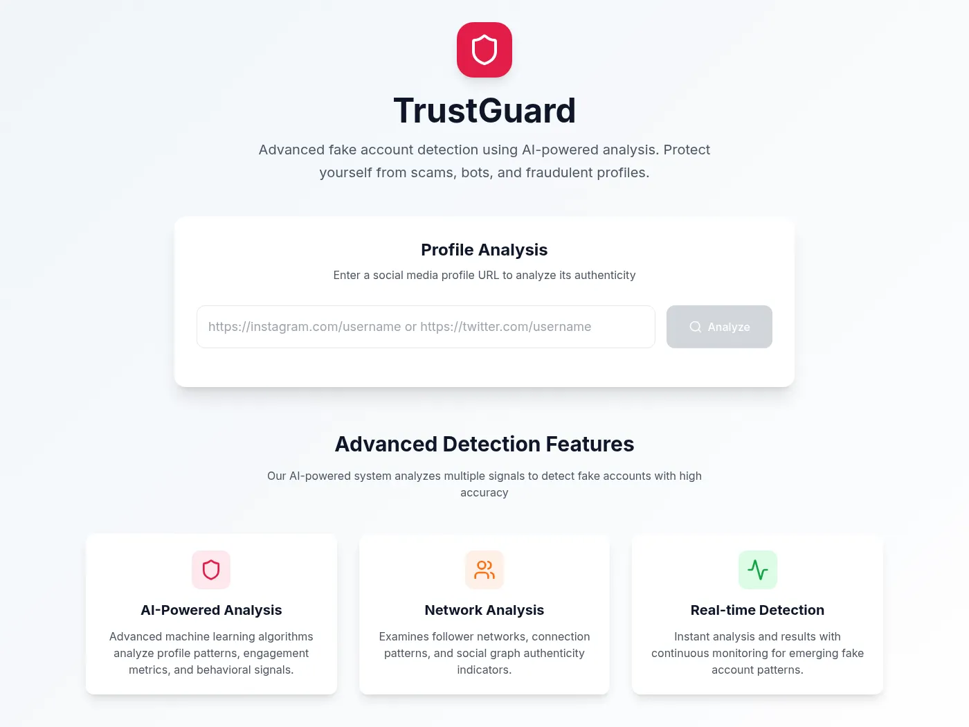 Fake Social Media Account Detector Website