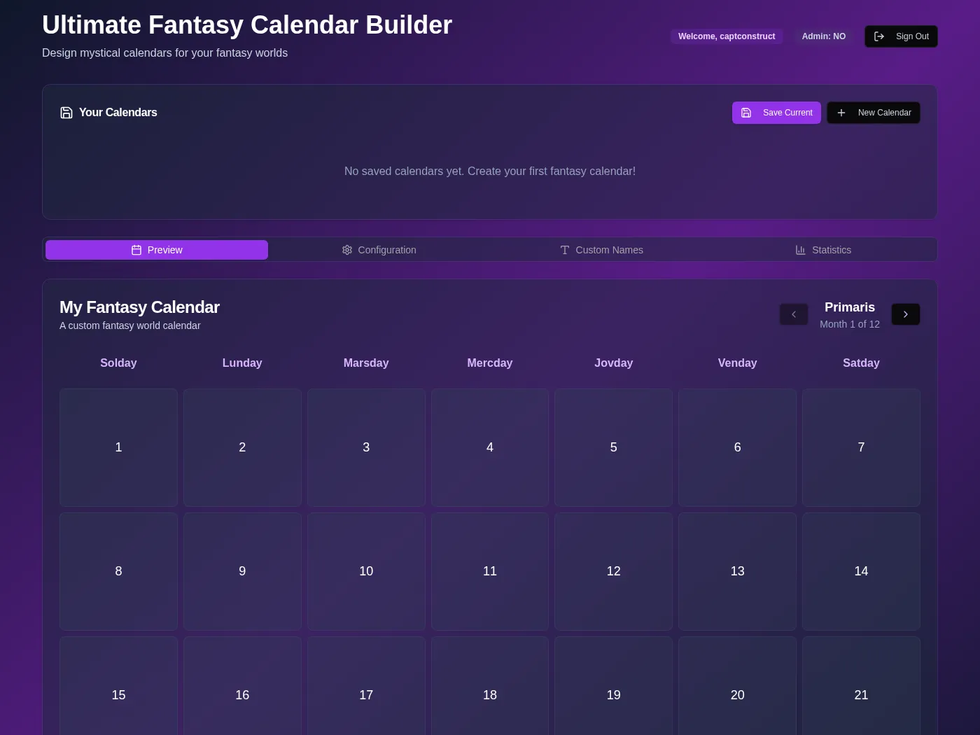 Ultimate Custom Fantasy Calendar Builder