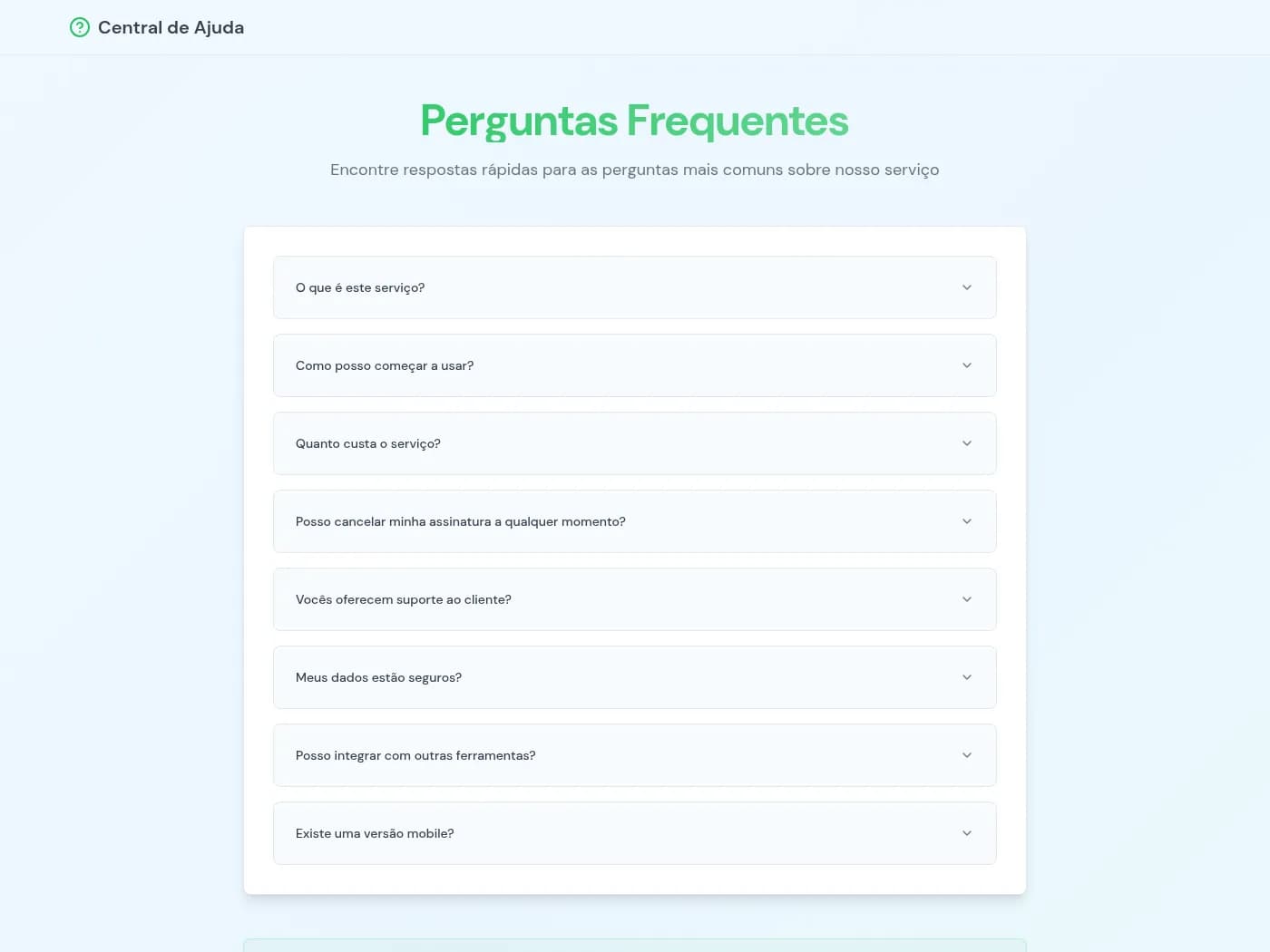 Página de FAQ Simples