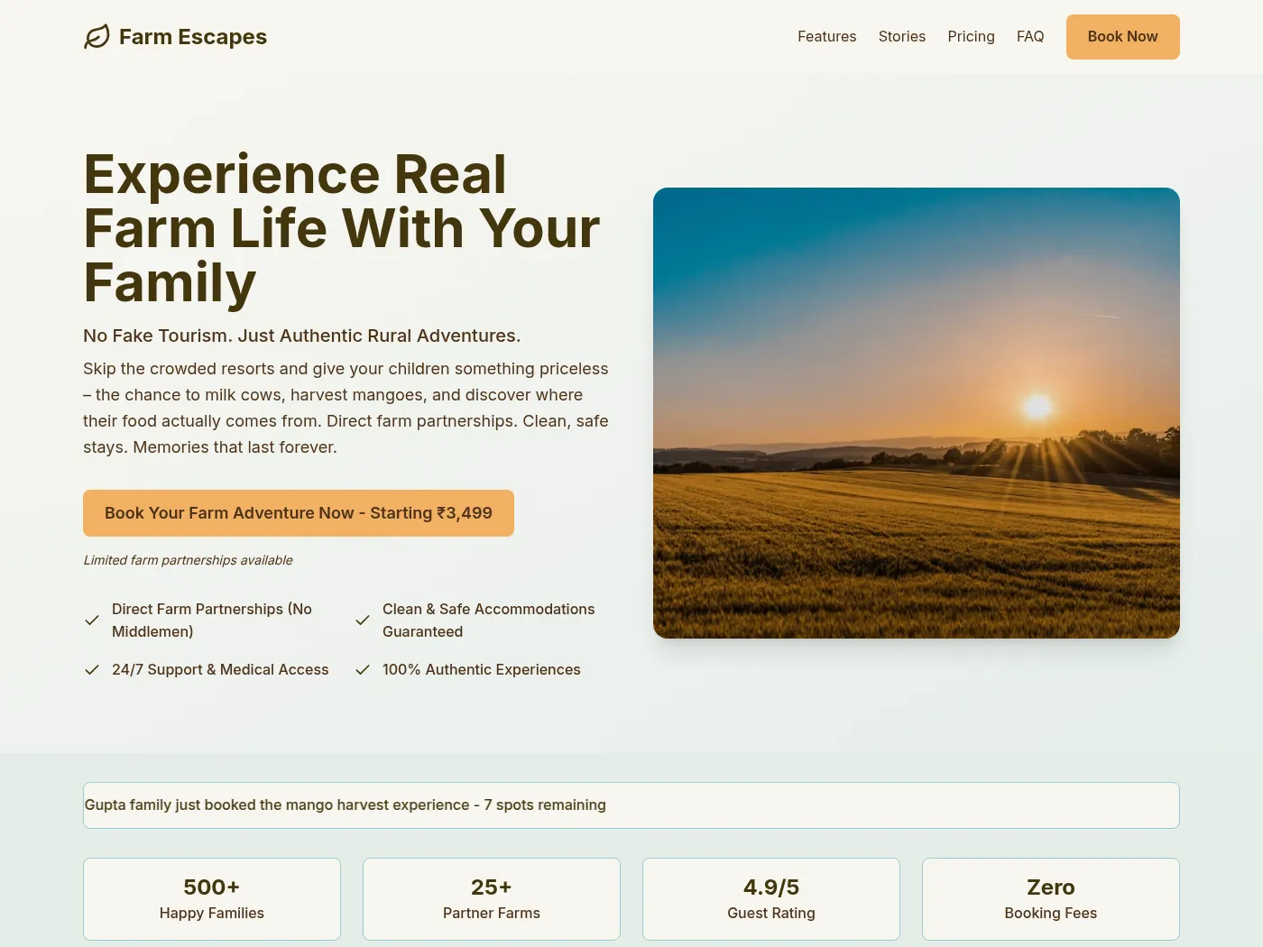 Farm Escapes Premium Landing Page