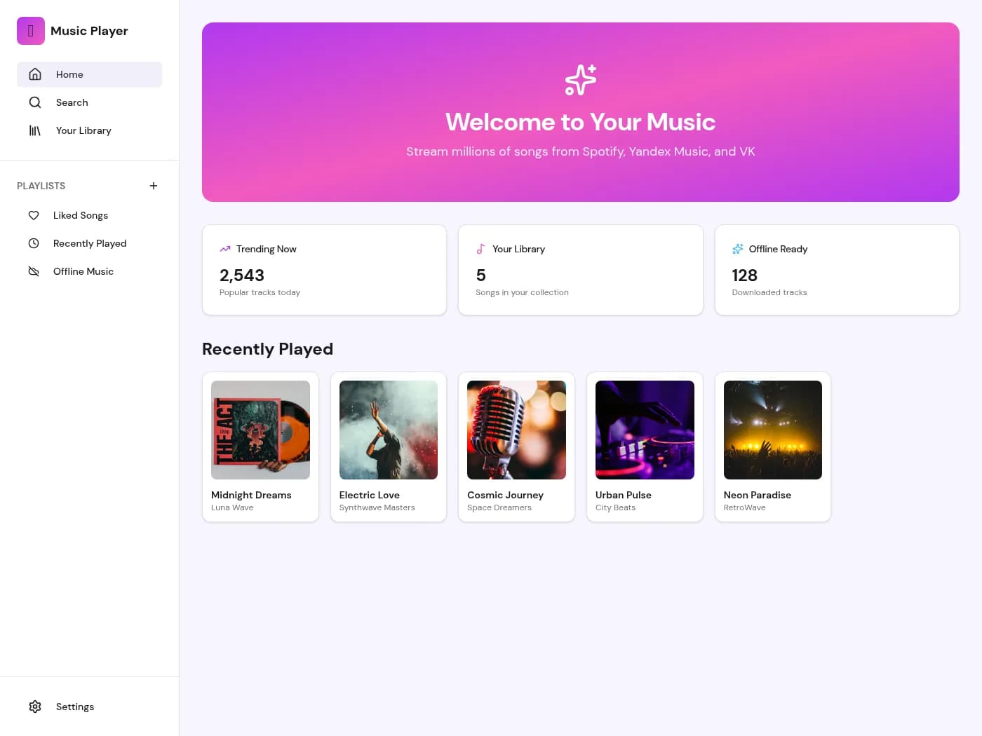 Modern Fashion Music Player with Online & Offline Modes